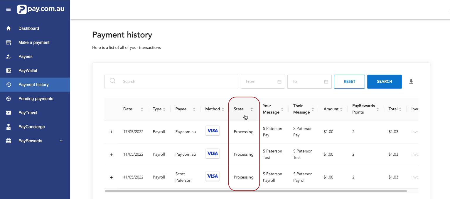 What is the current status of my payment?
